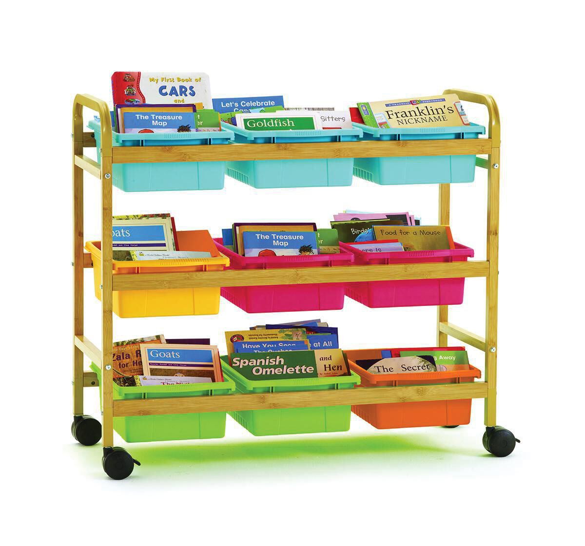 Bamboo Book Browser Cart with Vibrant Tubs | Scholastic Canada Book Clubs